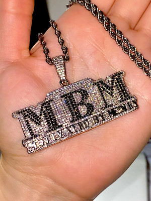 Round Real Moissanite MBM Motivated By Money Men's Pendant Charm 925 ...