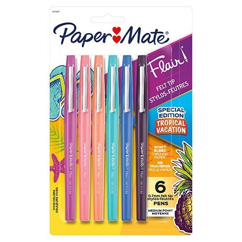 Paper Mate Flair Tropical Vacation Colors Felt Tip Pen 6/Pk School ...