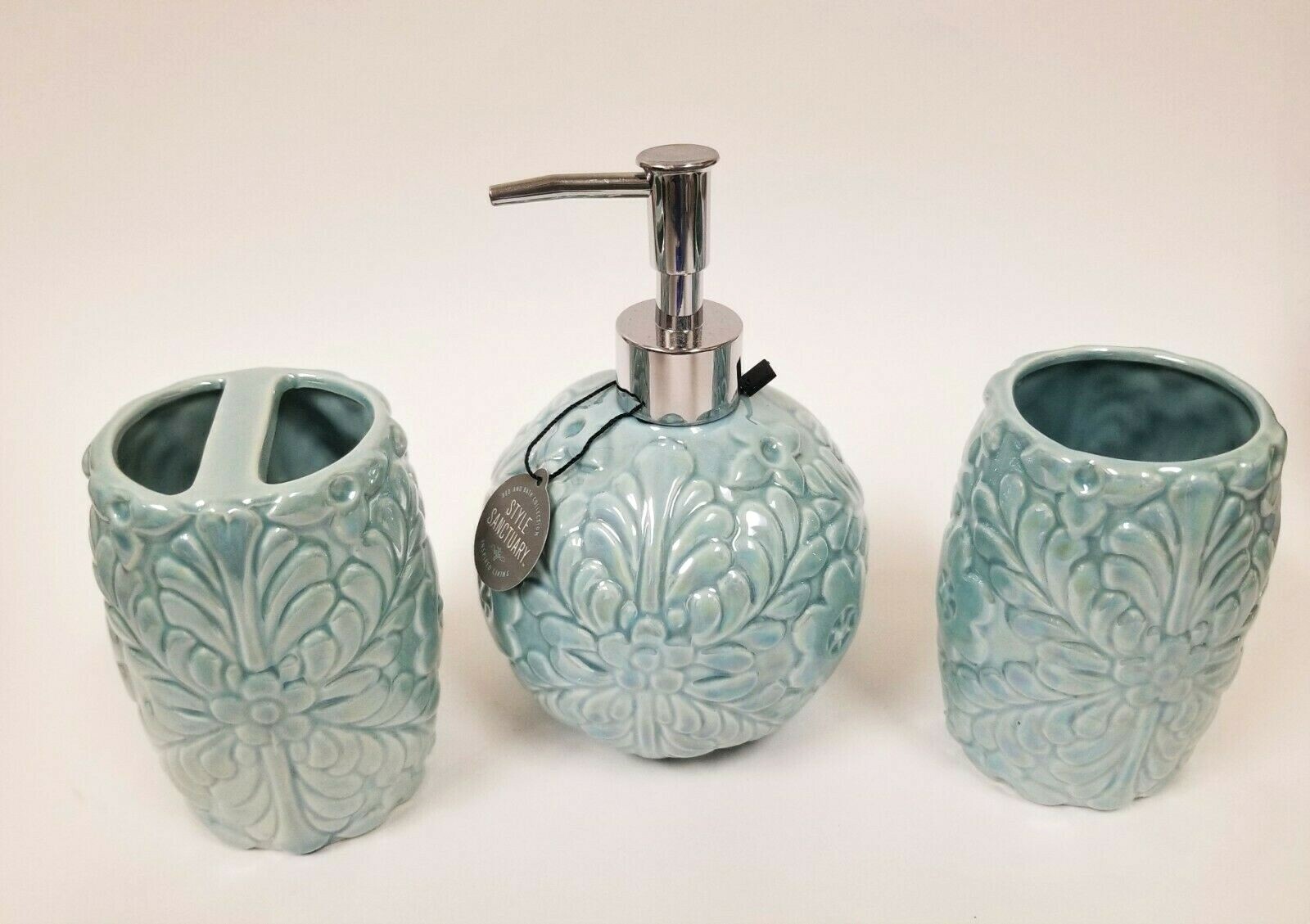 3 PC SET STYLE SANCTUARY TURQUOISE BLUE CERAMIC,3D SPHERE SOAP ...