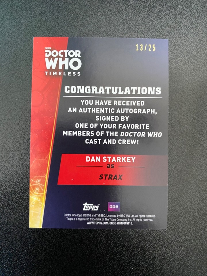 Doctor Who - DAN STARKEY - signed Topps trading card - 13/25 - ONLY 25 EXIST | eBay