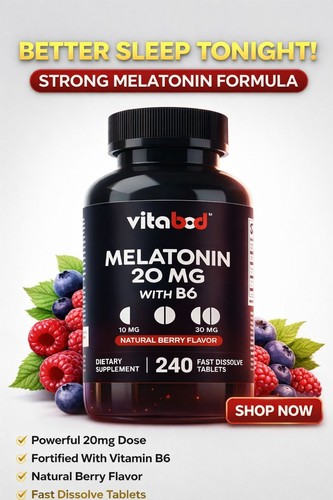 Melatonin 20mg High Potency Natural Sleep Aid Berry Flavor 240 Fast ...