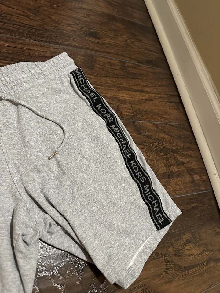 Michael Kors Mens Sweat Shorts Gray Heather Logo Tape Side Stripe Size ...