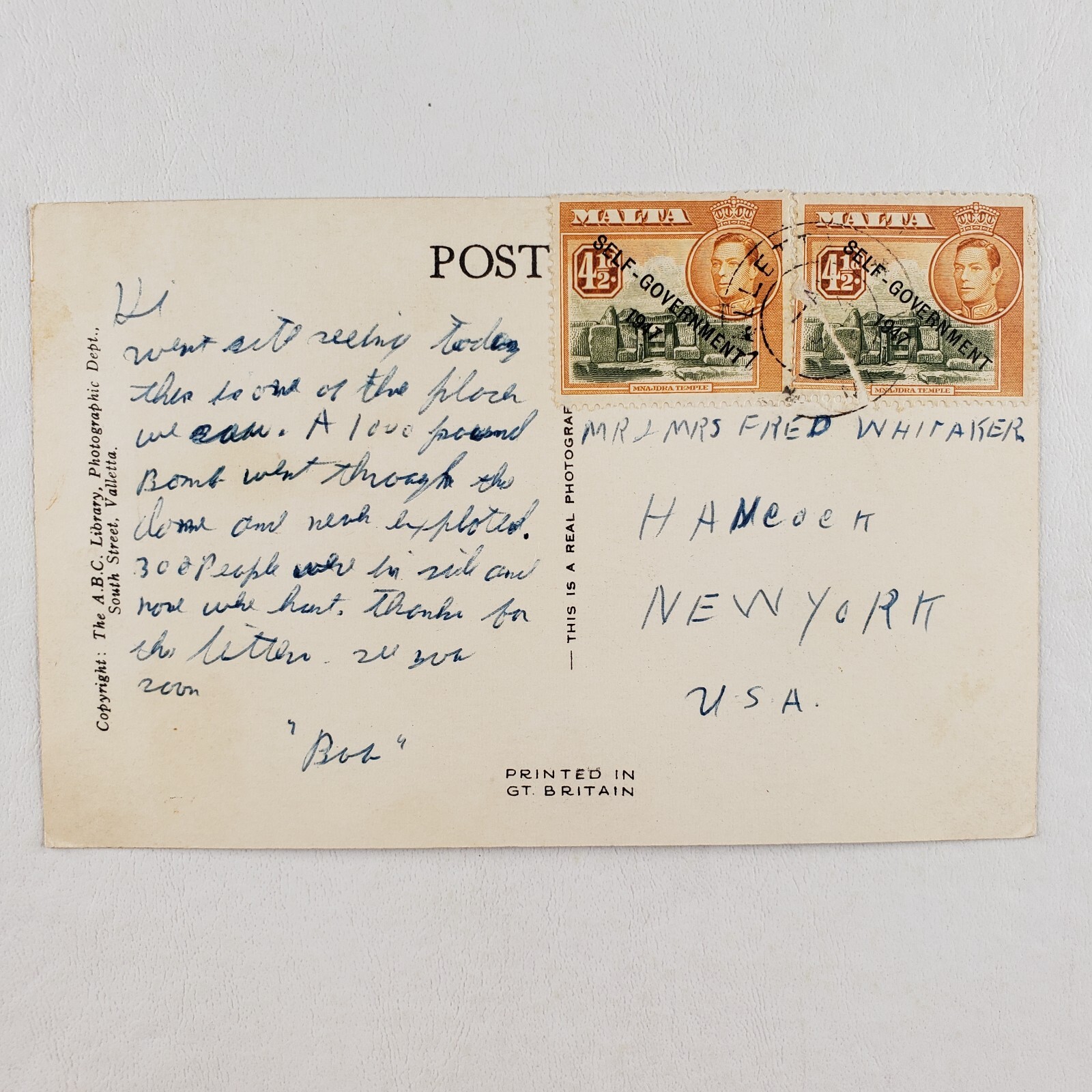 Mosta Rotunda Dome Malta RPPC Postcard 1940s Vintage Photo Street Old ...