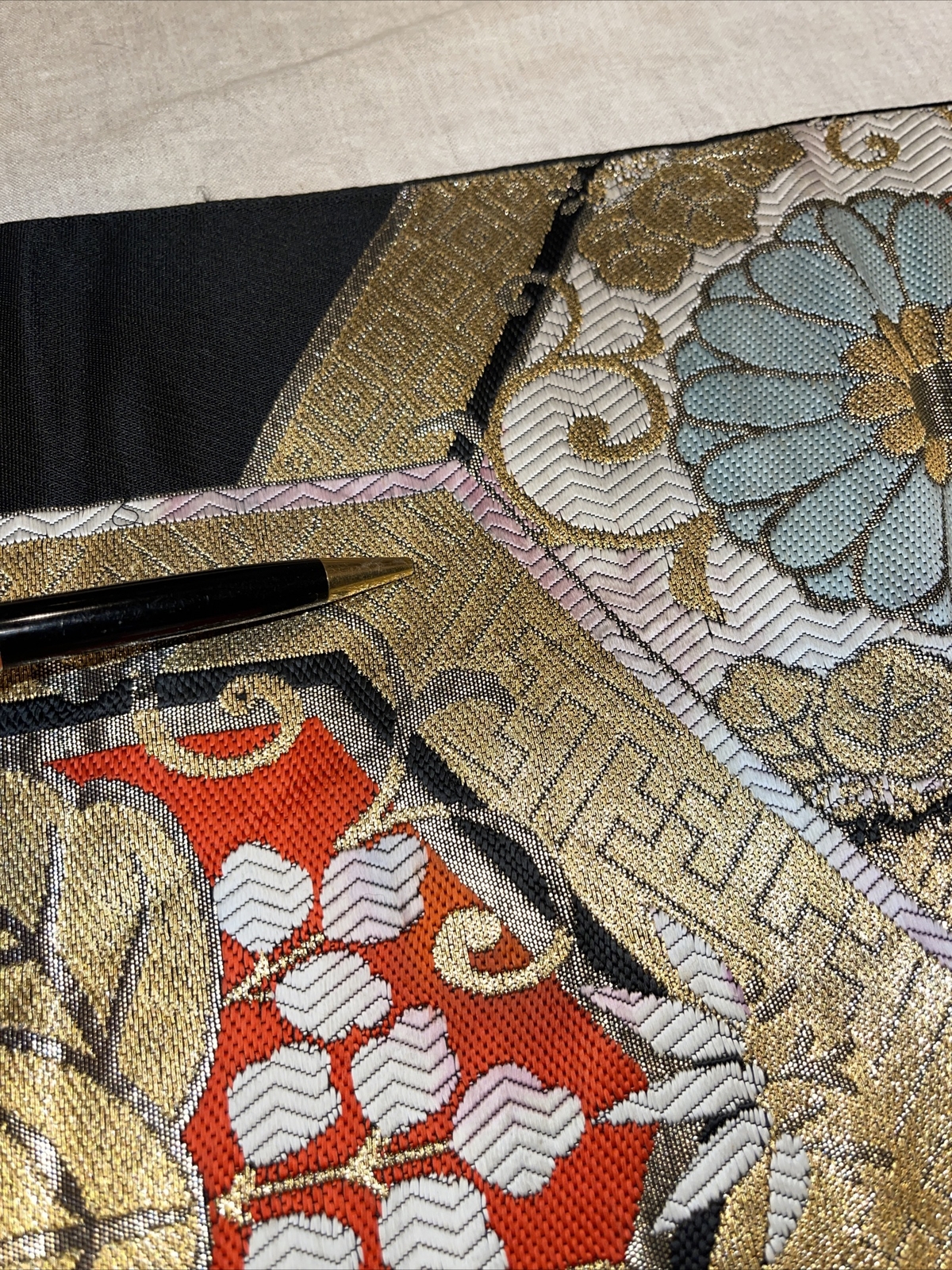 Vintage gold thread floral Japanese Obi sash | eBay
