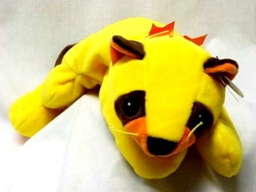 1998 Ty The Pillow Pals Collection Rusty Yellow Raccoon Plush 14 ...