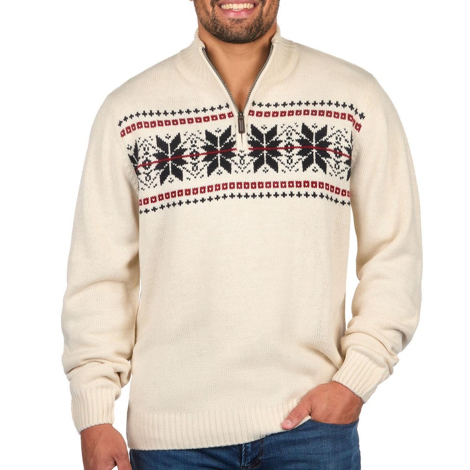 Haggar Men's Festive Fair Isle Extra Warm Quarter Zip Sweater Shell ...