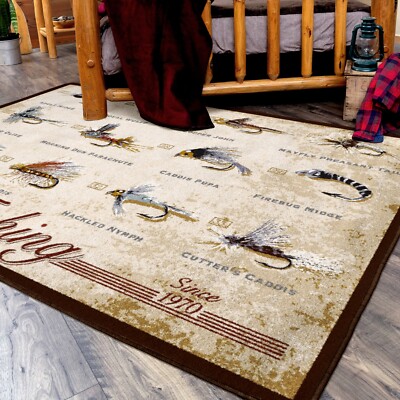 Fishing Flies Multi Country Lodge Cabin Accent Rug 3'x4' | eBay