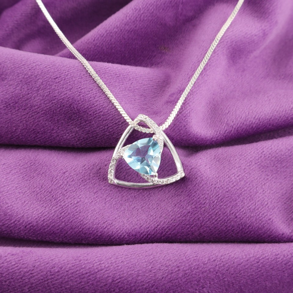 Sky Blue Topaz Gemstone 925 Fine Silver Jewelry Triangle Zircon Pendant ...