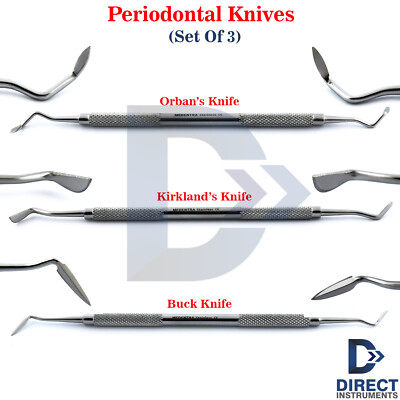 3Pcs Dental Periodontal Orban Buck Kirkland Knife Interproximal Tissue ...
