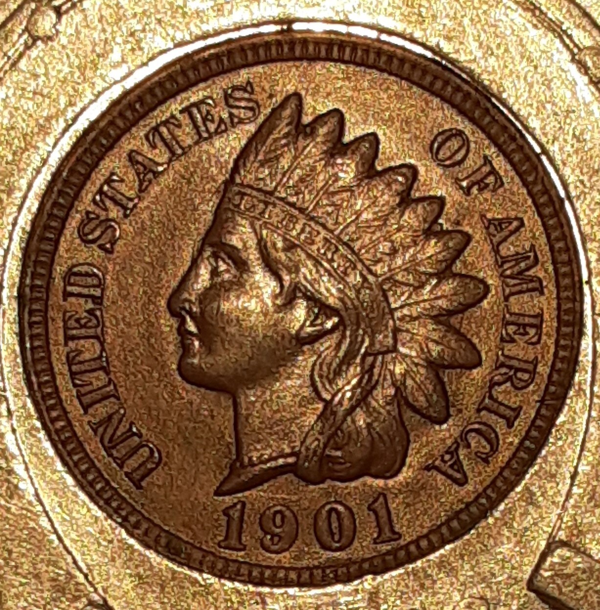 1901 Indian Encased Cent UNC in Good Luck Holder/Lucky Penny Pocket ...