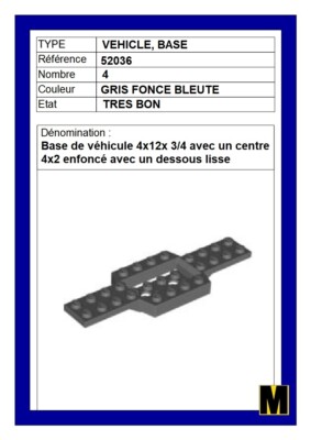 x4 LEGO VEHICLE BASE 4x12x 3/4 with recessed center - GRIS FONCE BLEUTE ...