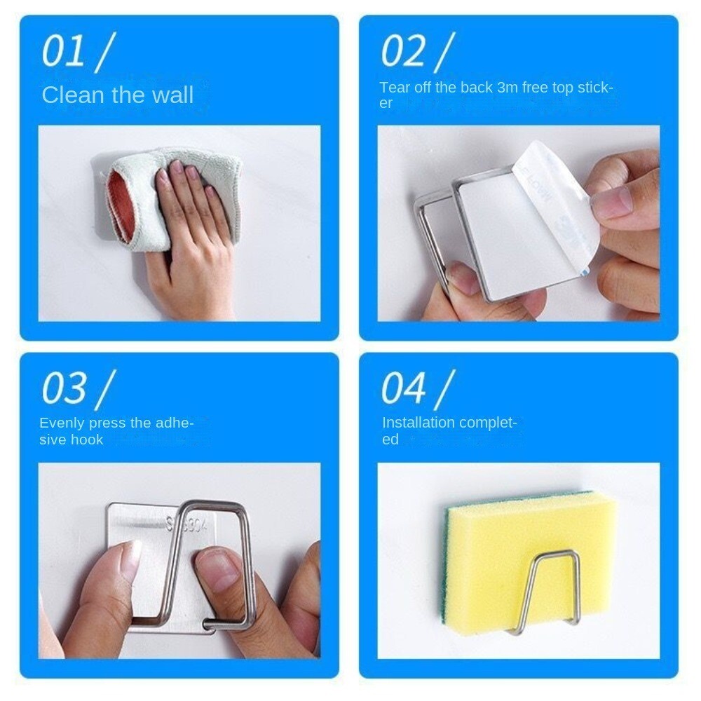 Wall Hook Sponge Holder Self Adhesive Kitchen Sponge Hanger Bathroom | eBay