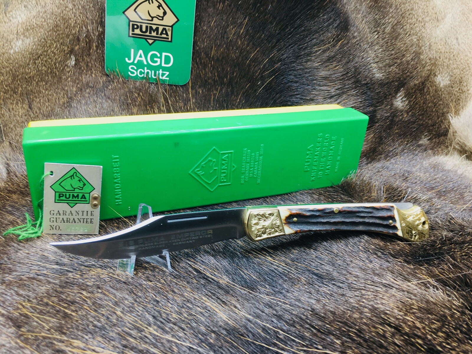 PUMA ENGRAVED EMPEROR 915 "Handgraviert" Stag Knife Mint In Box Rare ...