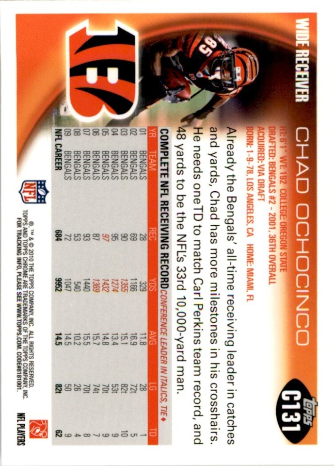 2010 TOPPS CHROME CHAD OCHOCINCO CINCINNATI BENGALS #C131 | eBay