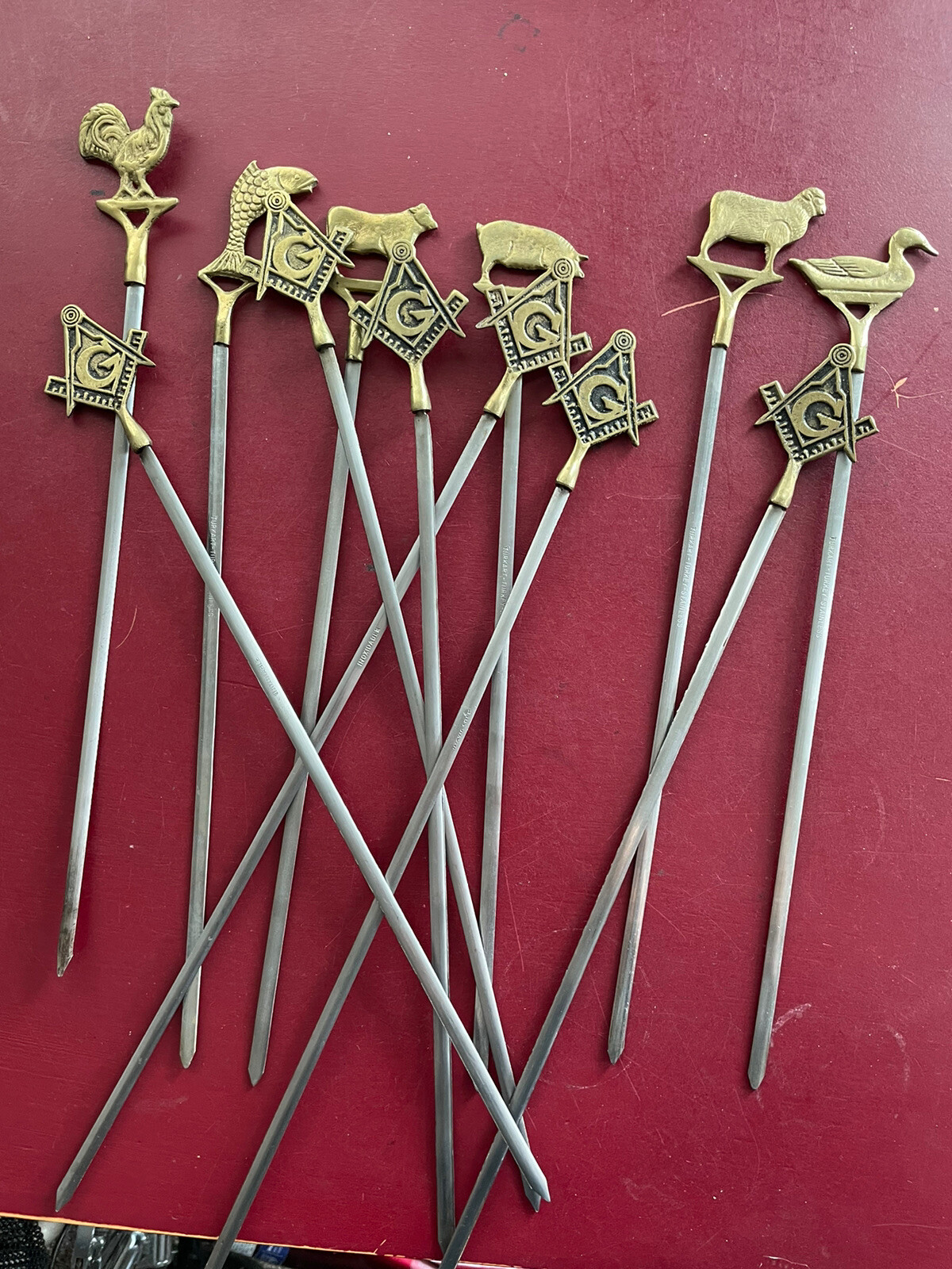 (12) ~ Vintage Freemason Stainless Steel Brass Skewers BUILDER'S SQUARE ...