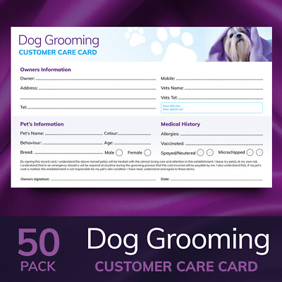 Dog Grooming Customer Care Record Cards - Contract Cards - 50x Pack ...