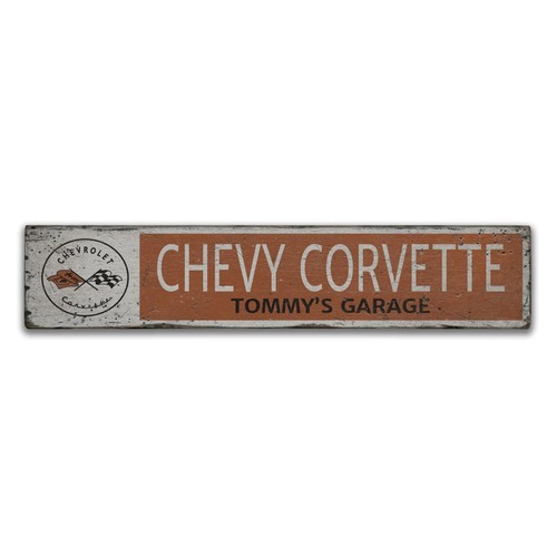 Chevy Corvette Garage Name Novelty Distressed Sign, Personalized Wood ...
