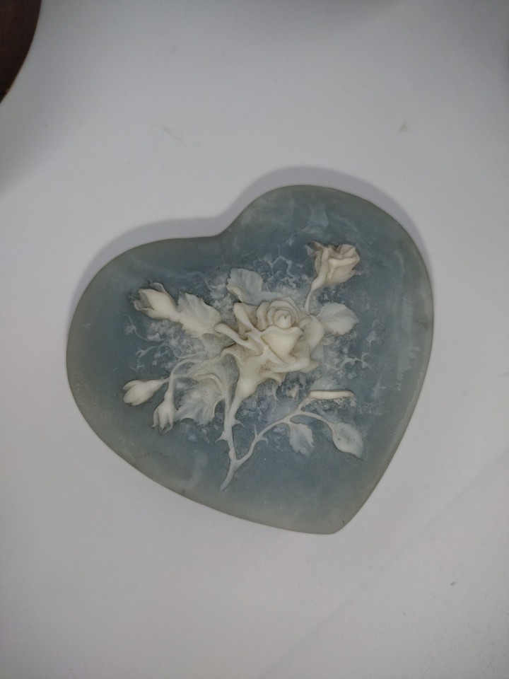 vintage Genuine Incolay Stone blue Heart Shape trinket box USA | eBay