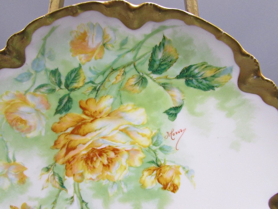 Haviland Coupe Salad Plate - Yellow Roses - Signed "Henry" - Ranson ...