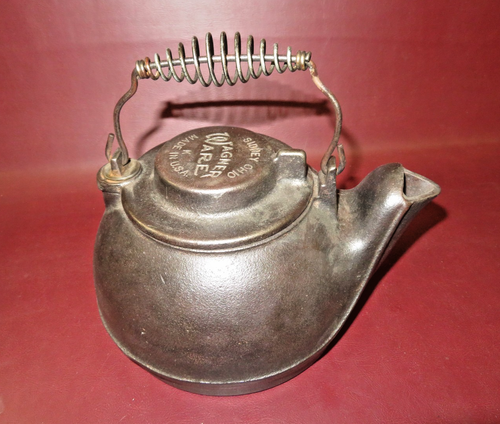 Antique Wagner Ware 9.5" Cast Iron Tea Kettle Teapot "K" w/ Spiral Wrap ...