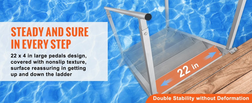 4/6 Step Dual Handrails Dock Ladder Aluminum with Rubber Mat 30"-39 ...