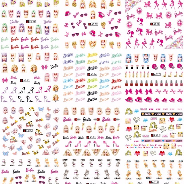 Nail Art Water Decals Stickers Transfers Barbie Doll Bows Hearts Neon ...