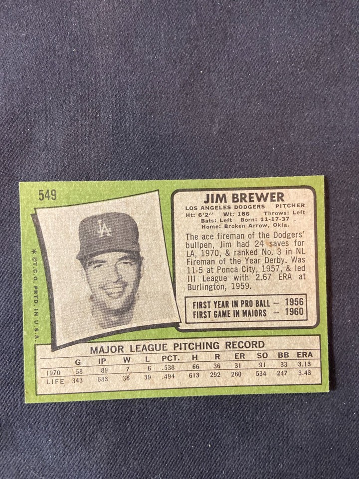 1971 Topps Raw Est NM #549 Jim Brewer | eBay