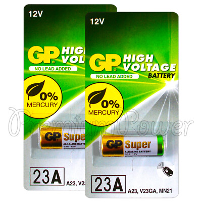 2x GP 23A Alkaline Super batteries 12V MN21 A23 E23A V23GA 3LR50 LRV08 ...