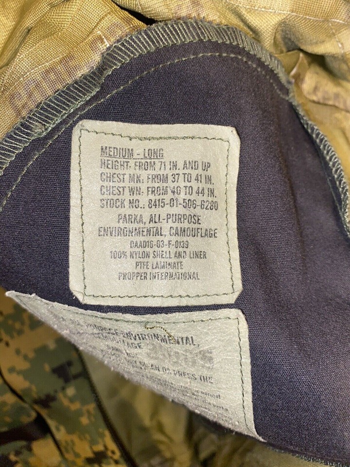 Genuine Usmc Apecs Gore Tex Digital Marpat Cold Weather Parka - Medium ...
