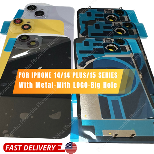 For iPhone 14/Plus 15 Pro Max Back Glass Replacement Big Cam Hole Rear ...