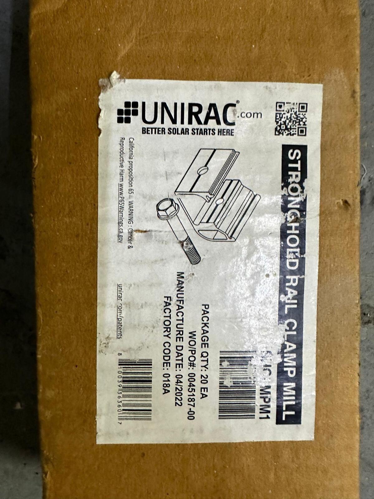 %28190+Pieces%29+Unirac+StrongHold+Rail+Clamp+Mill+SHCLMPM1 for sale ...