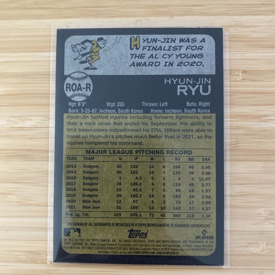 2022 Topps Heritage HYUN-JIN RYU Red INK Autograph AUTO#24/73 No.ROA-R ...