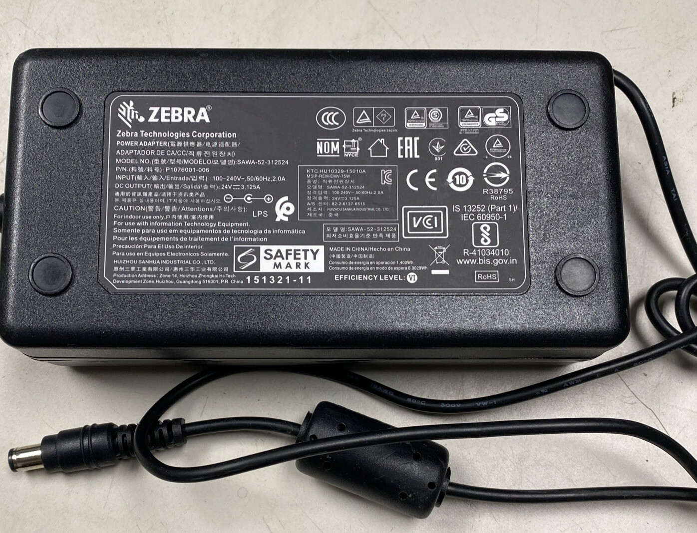 OEM Zebra SAWA-52-312524 24V 3.125A AC Adapter Power Supply Printers ...