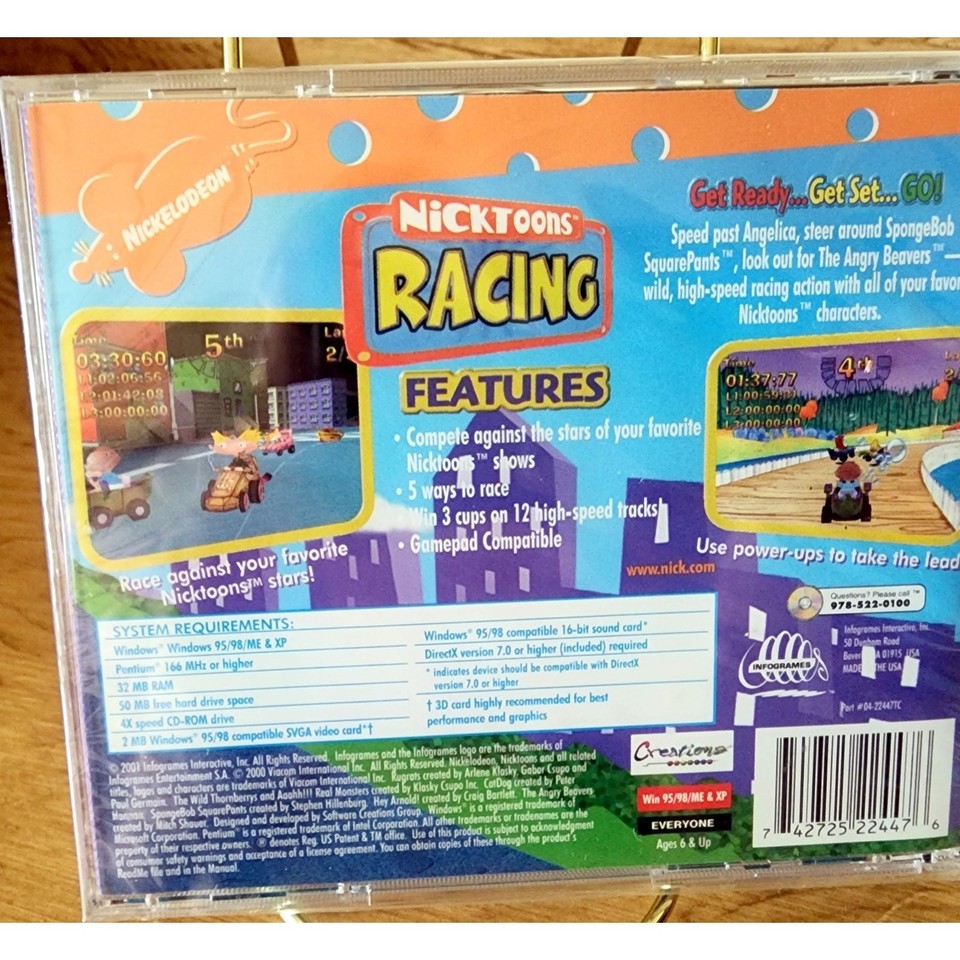 2001 Nickelodeon Nicktoons Racing PC CD ROM Win 95/98/ME/XP Brand New ...