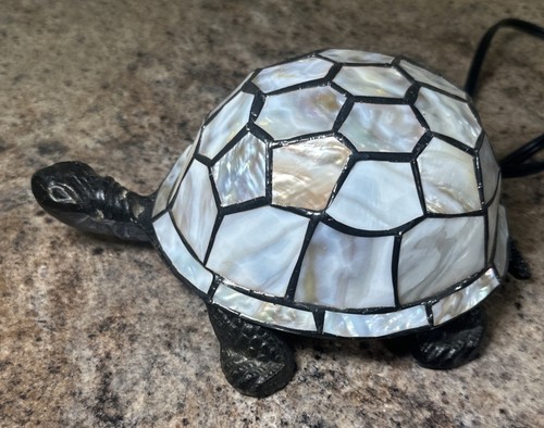 Turtle tiffany style Table Lamp With Plastic Stained Glass Shell Look ...