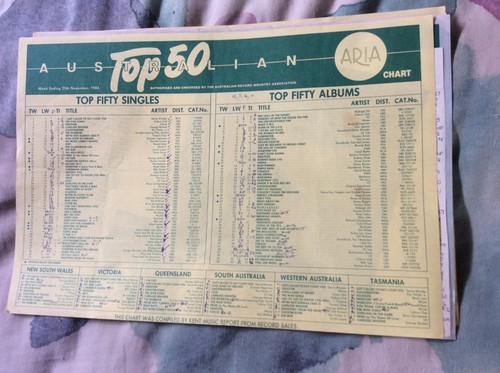 Aria Chart Top 50 25 November 1984 *Has Writing On It Stevie Wonder ...