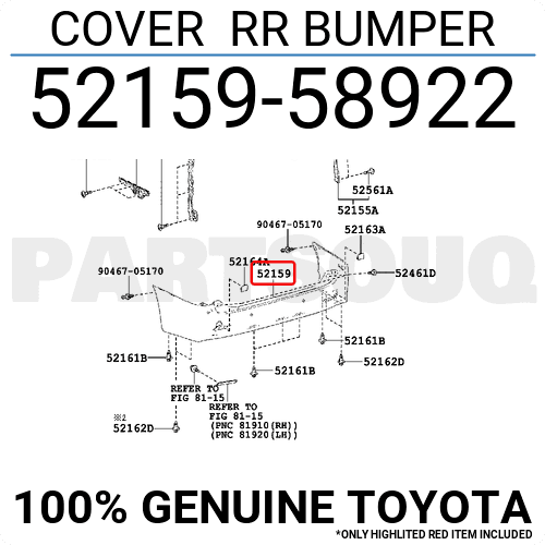 5215958922 Genuine Toyota COVER RR BUMPER 52159-58922 | eBay