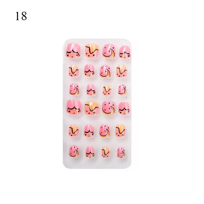 24Pcs Kids Childrens Girls Fake Stick Press On False Finger Nail Cover ...
