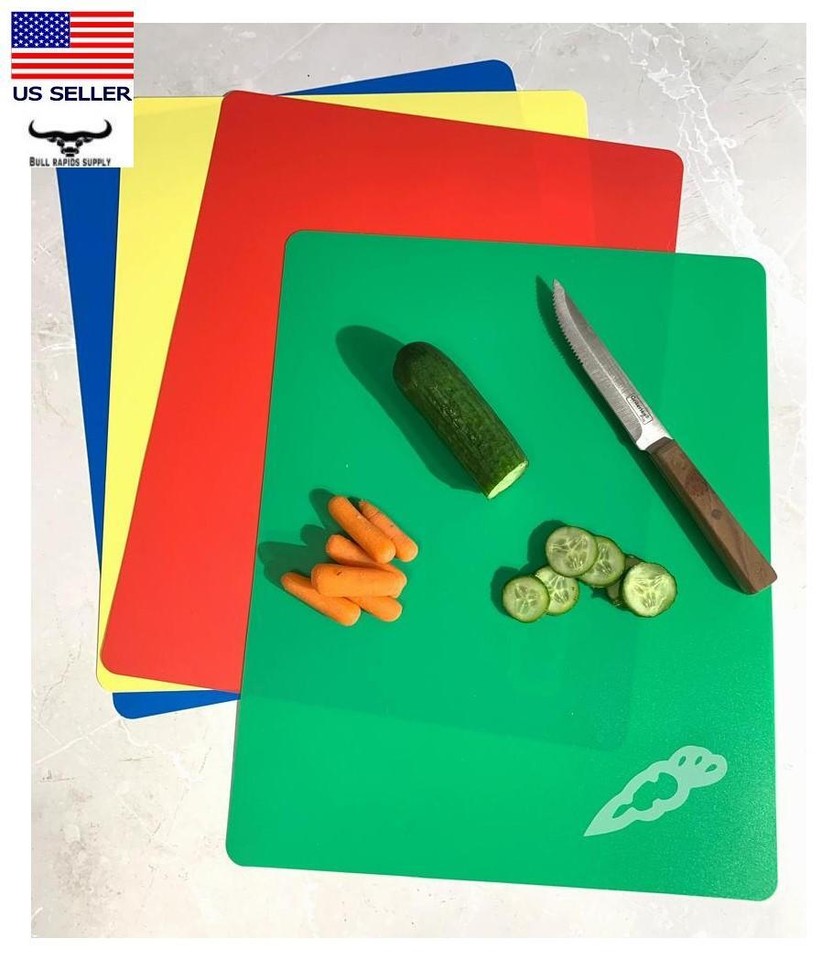 4 Flexible Chopping Mats 12"x15" Color Code Set Kitchen Cutting Board ...