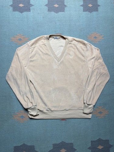 Vintage 70s 80s long sleeve shirt terry cloth velour cream white soft ...