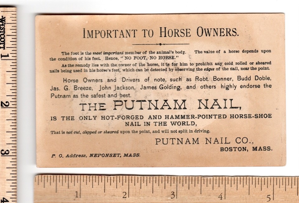 PUTNAM HOT-FORGED Horse Shoe Nail TRINKET 2.19-1/4 Trotter Trade Card ...