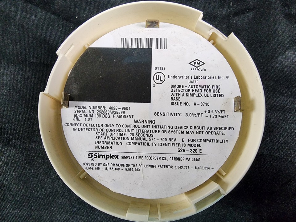 SIMPLEX 4098-9601 SMOKE DETECTOR HEAD FREE SHIPPING !!! | eBay