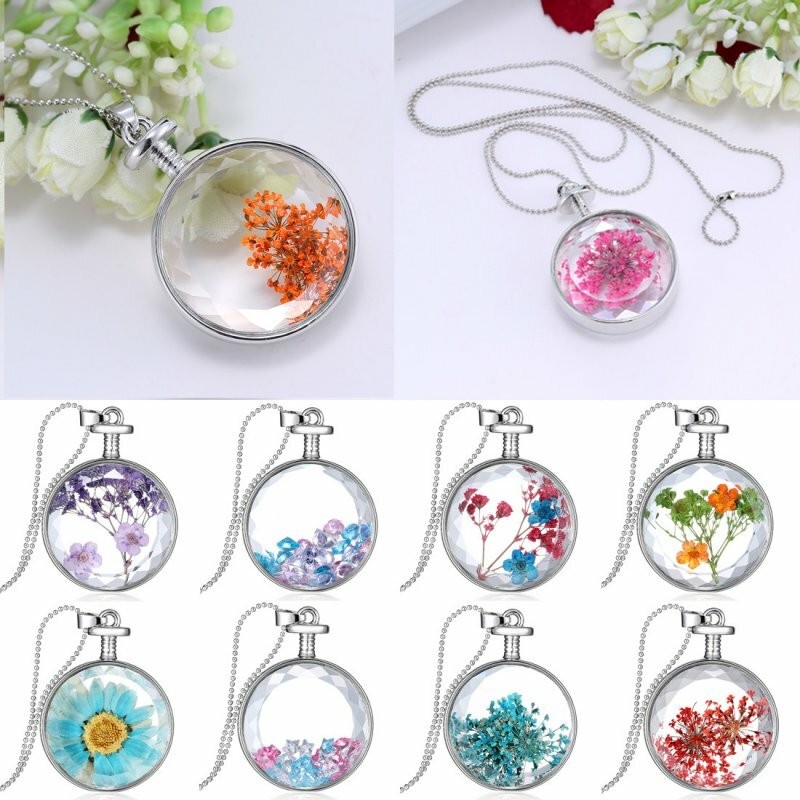 New Natural Real Dried Flower Resin Round Glass Floating Locket Pendant ...