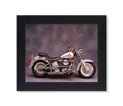 Silver Harley Davidson Fatboy Motorcycle Photo Wall Picture Black ...