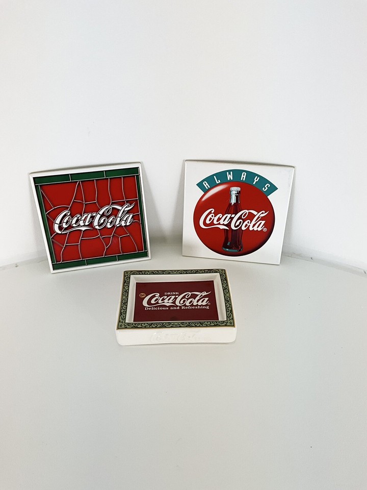 Lot Of Two Ceramic Coca-Cola Tiles And 1 Ceramic Coca - Cola Soap ...