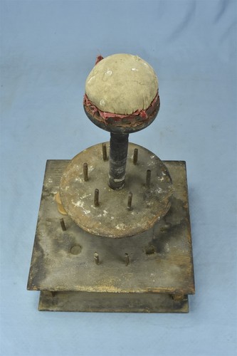 Antique VICTORIAN OAK THREAD SPOOL HOLDER with PINCUSHION on WOOD ...