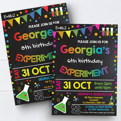 Personalised Science Birthday Party Invitations Experiment Slime ...