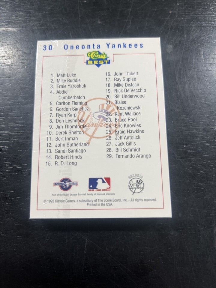 Sealed 1992 Classic Best Oneonta Yankees Minor League Team Set ...