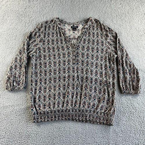 NEW Lucky Brand Blouse Womens Extra Large Top Floral Batik Boho Hippie ...