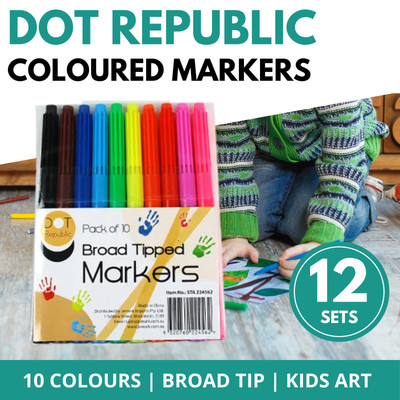 12 x COLOURED MARKERS 10 PIECES Broad Thick Tip Textas Kids Colouring ...